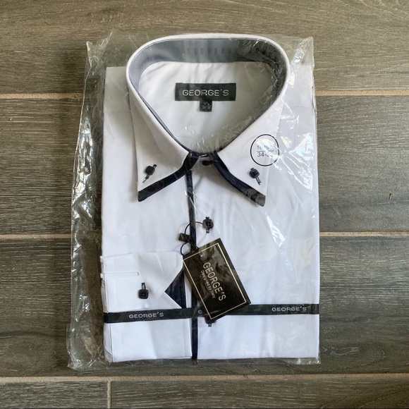 George | Shirts | Georges White Dress Shirt With Black Trim | Poshmark